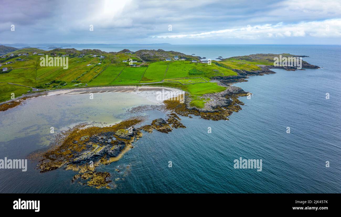 Aerial view of Scourie Bay at Scourie on North Coast 500 driving route ...