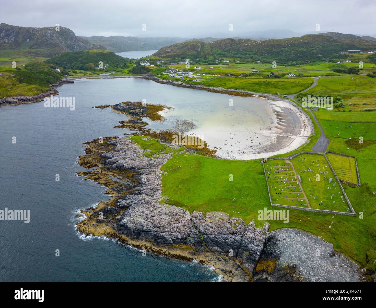 Aerial view of Scourie Bay at Scourie on North Coast 500 driving route ...