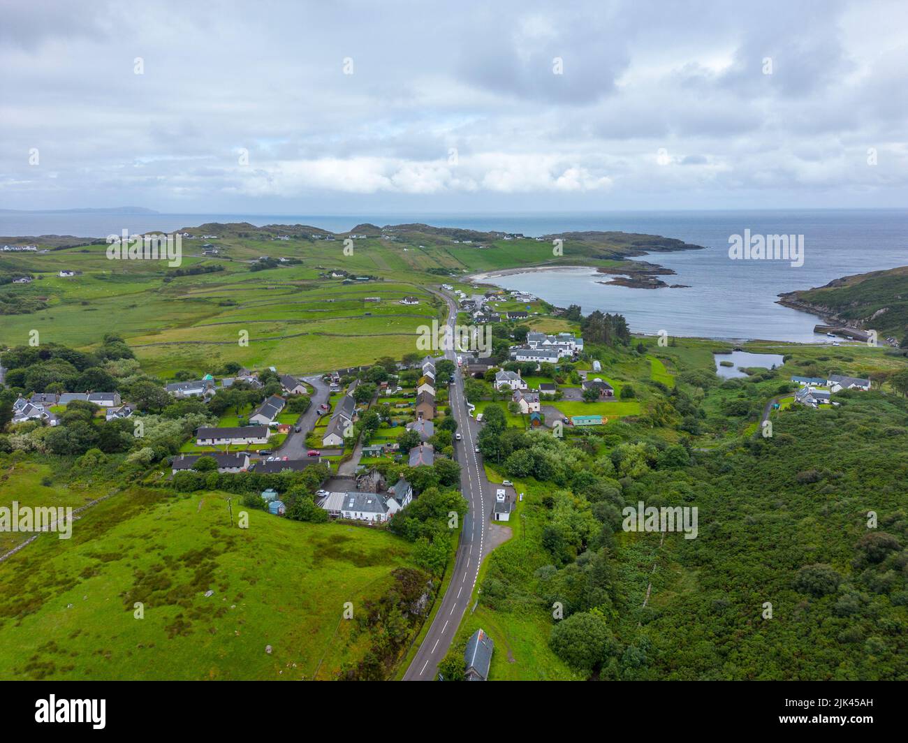 Aerial view of Scourie on North Coast 500 driving route, Sutherland ...