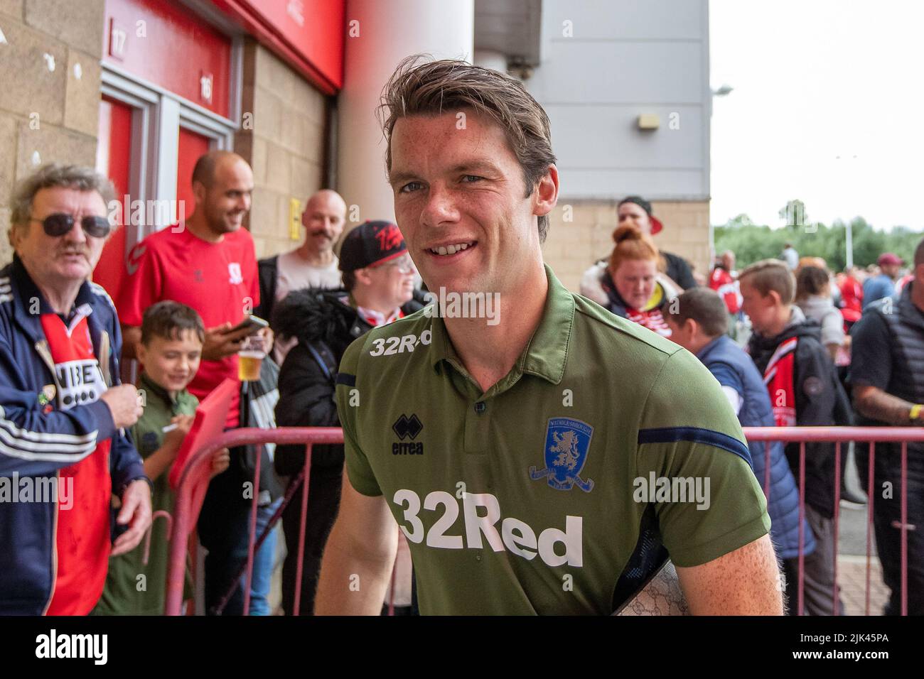 Jonathan Howson #16 of Middlesbrough arrives at The Riverside Stadium ...