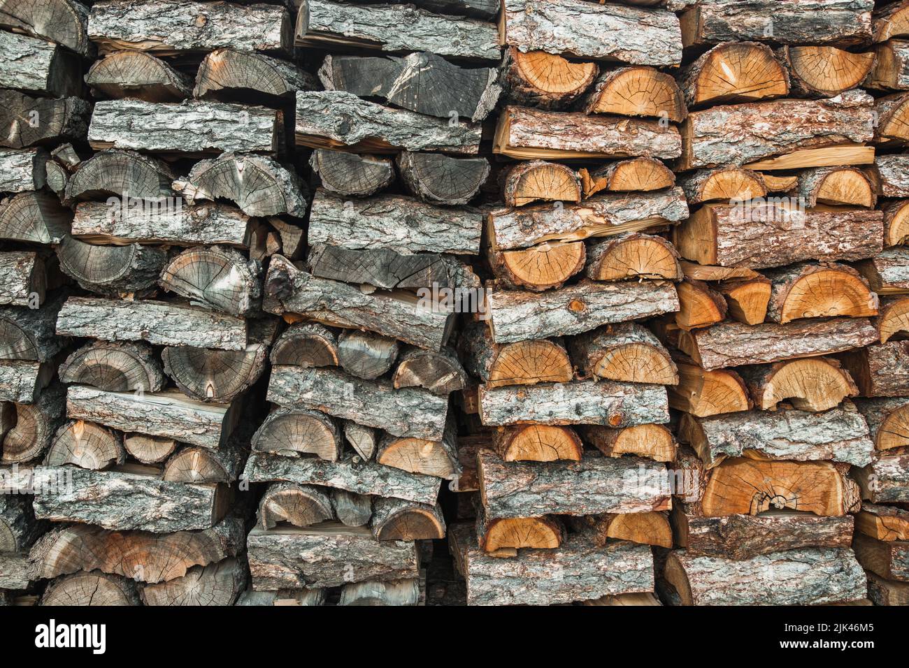 Woodpile. Textured firewood background. Pile of old dry chopped fire ...