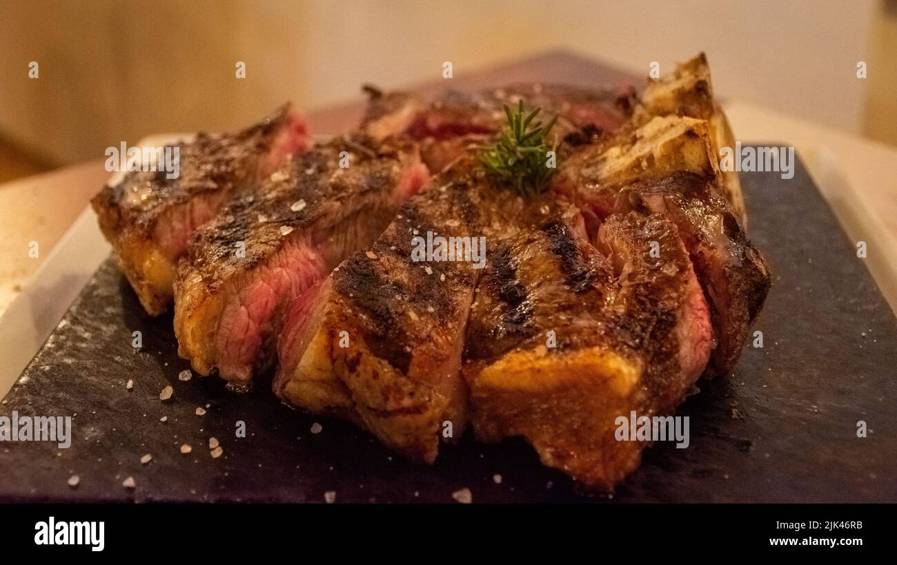 Delicious Fiorentina steak, t bone beef steak typical of Tuscany, Italy ...