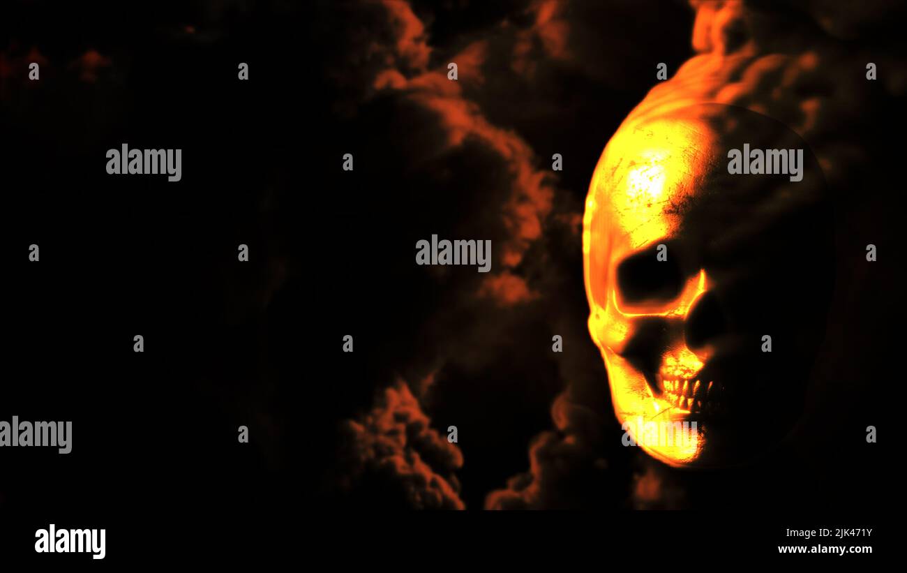 Burning yellow skull with fire bg with free place - war concept ...