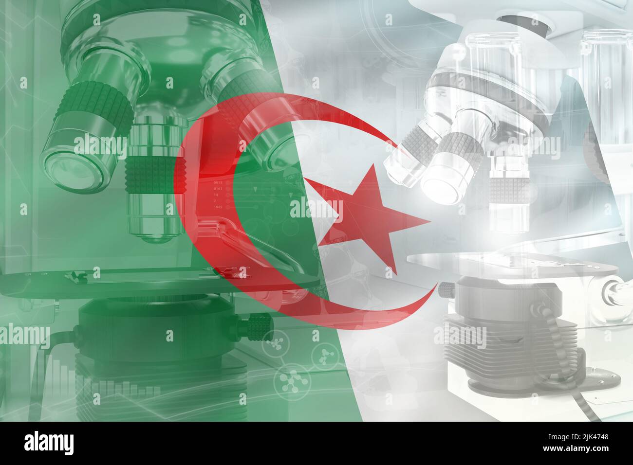 Algeria science development conceptual background - microscope on flag ...