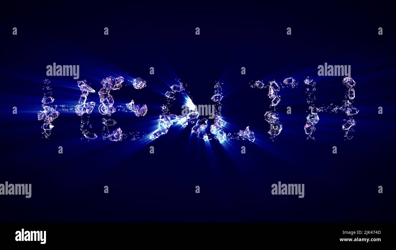 health - text of diamonds with blue light rays, isolated - object 3D ...