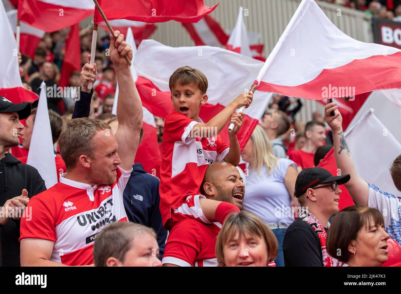 Middlesbrough supporters cheer on their team for the first game of the ...
