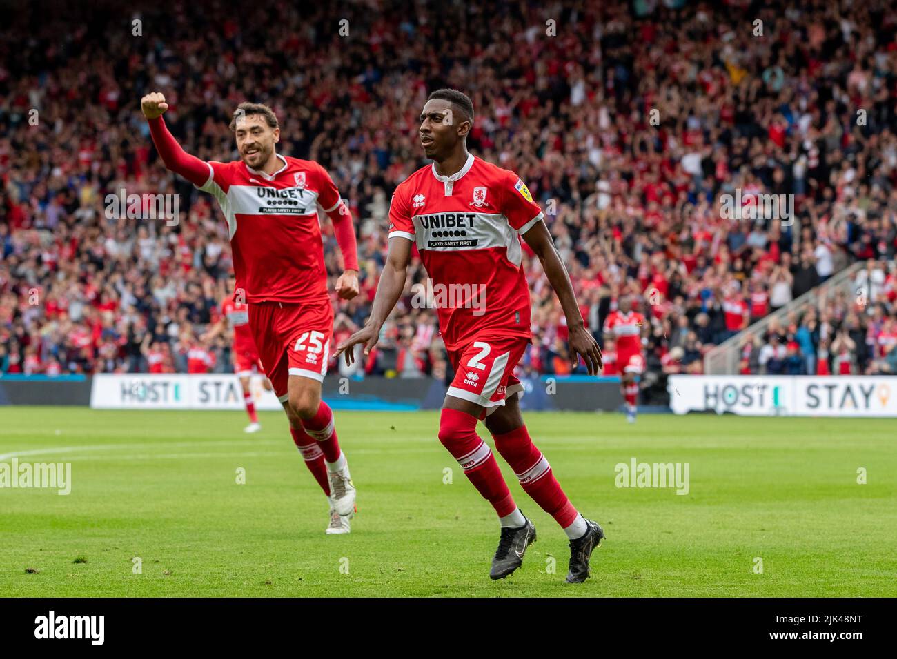 Isaiah Jones #2 of Middlesbrough celebrates his goal and makes the ...