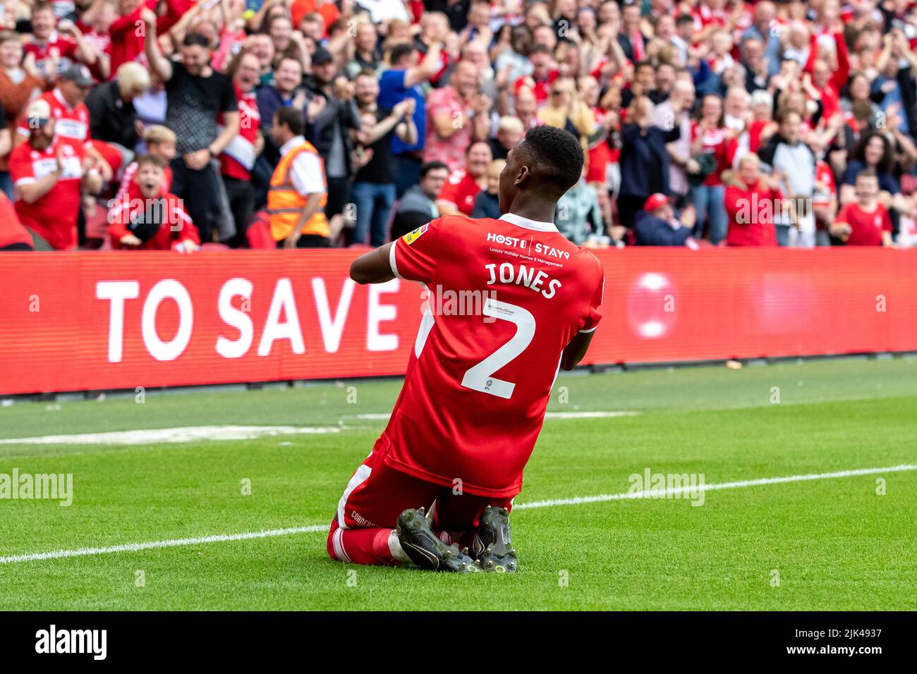Isaiah Jones #2 of Middlesbrough celebrates his goal and makes the ...