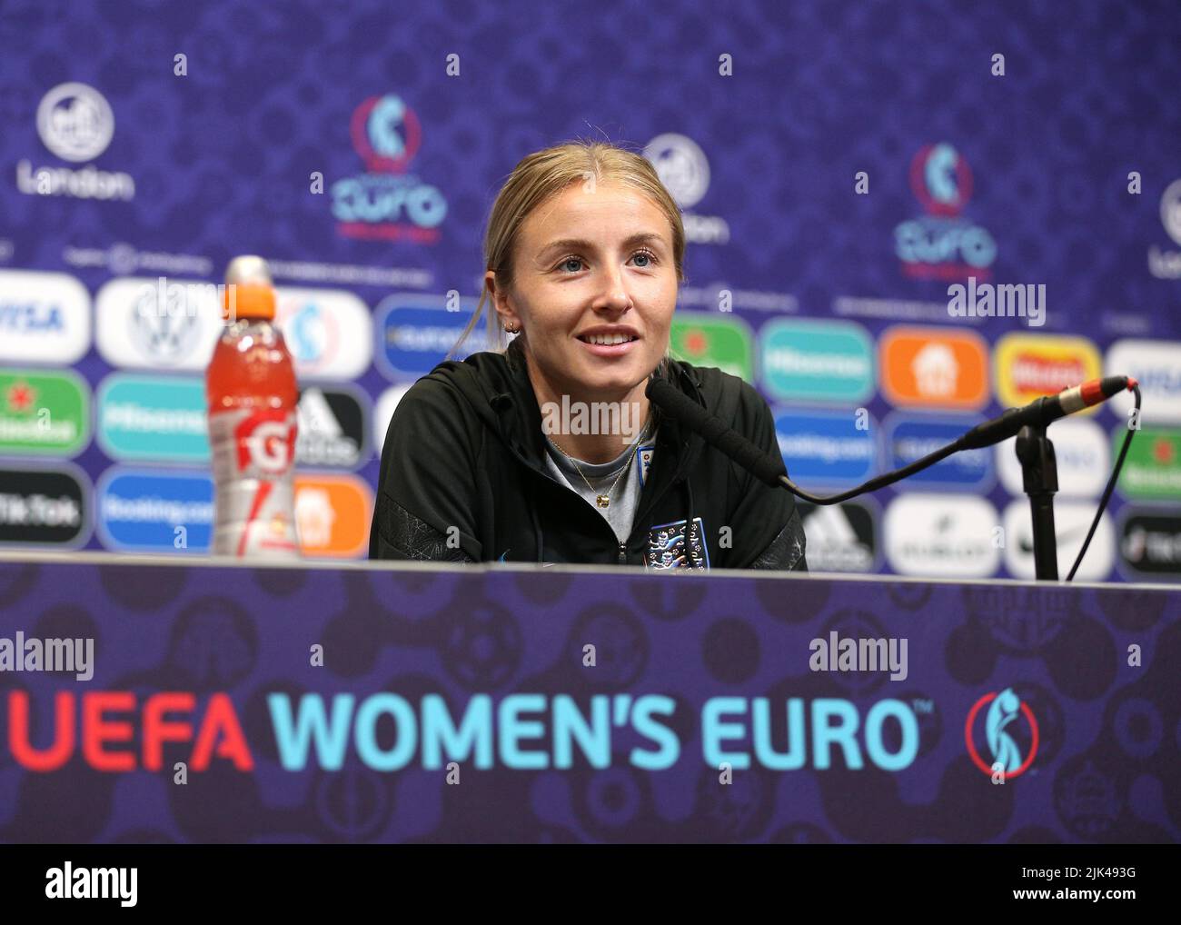 England's Leah Williamson during a press conference at Wembley Stadium ...