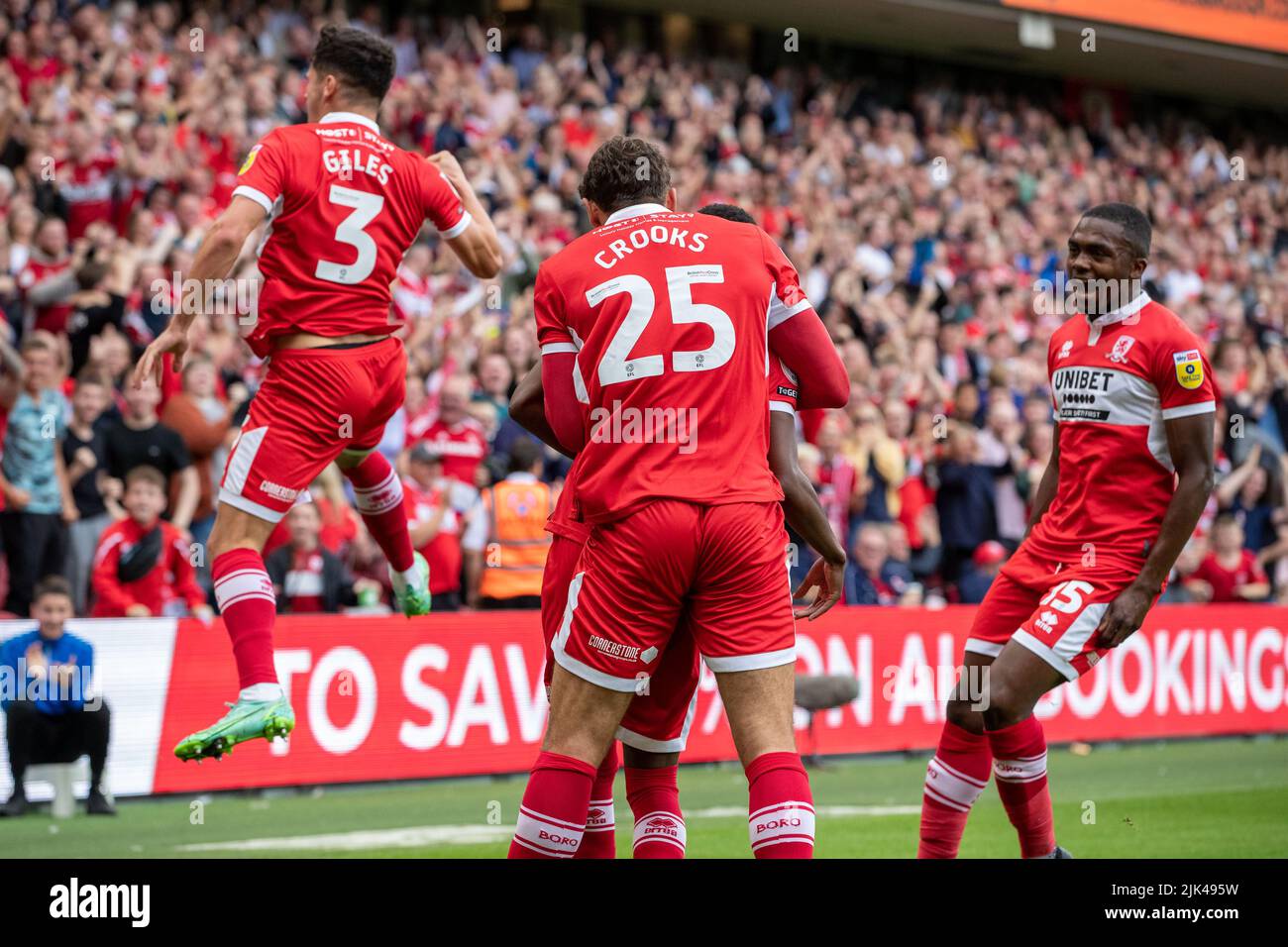 Isaiah Jones #2 of Middlesbrough celebrates his goal with his team ...