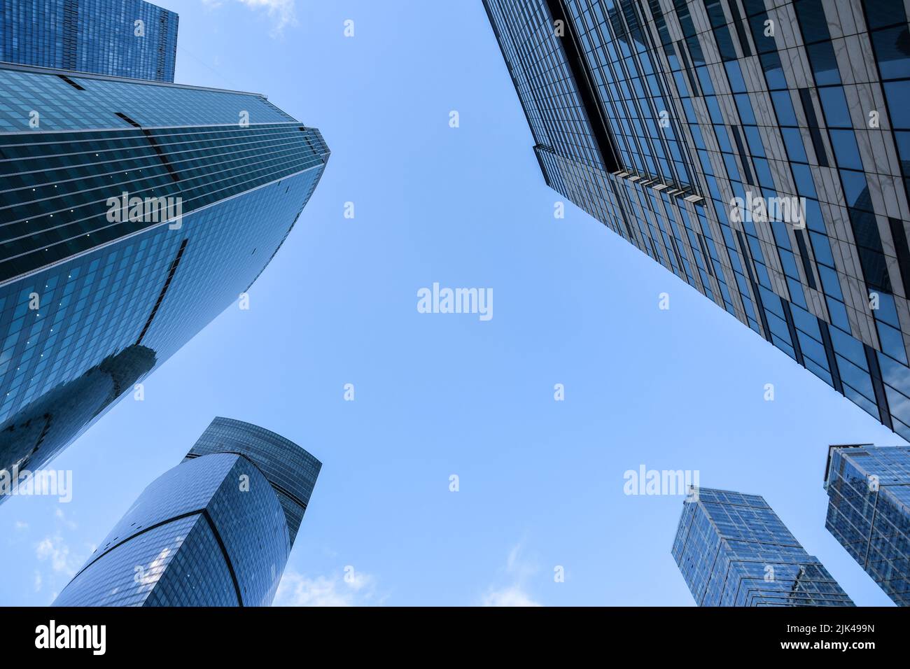 blue sky framed by the tops of skyscrapers, Moscow Manhattan, Moscow ...
