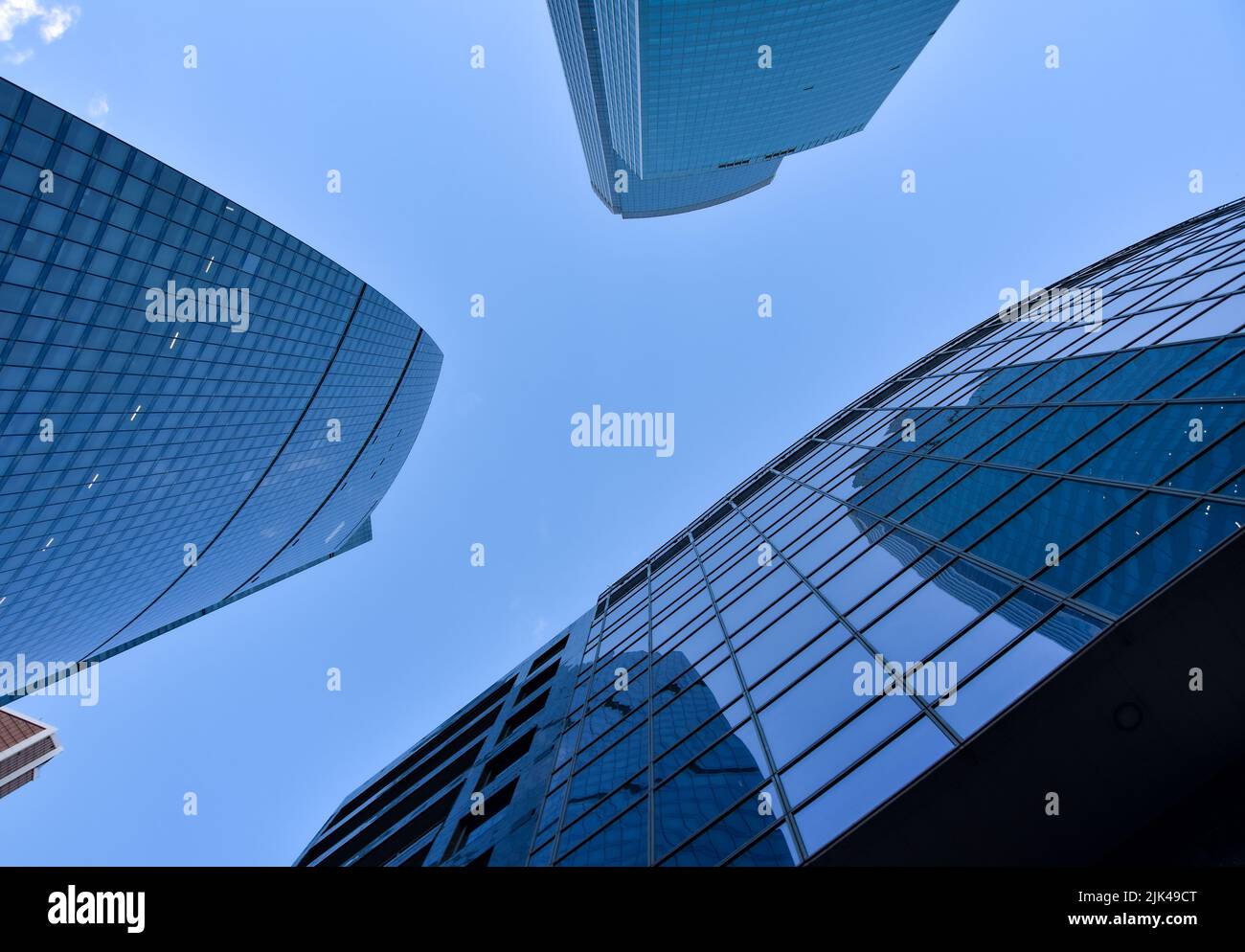 blue sky framed by the tops of skyscrapers, Moscow Manhattan, Moscow ...