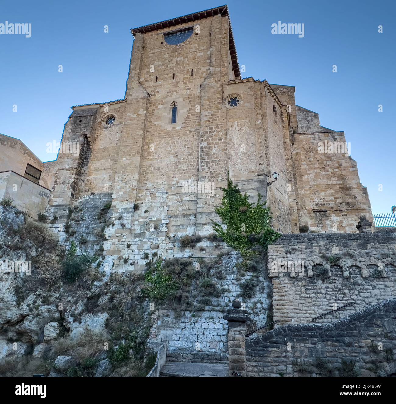 looking up at a religious building built on rock foundations Stock ...