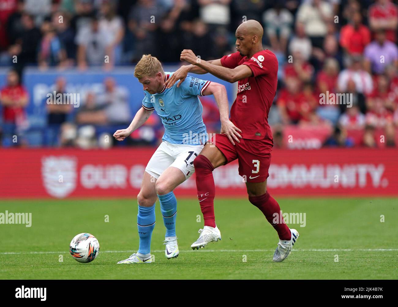 Manchester City's Kevin De Bruyne (left) and Liverpool's Fabinho during ...
