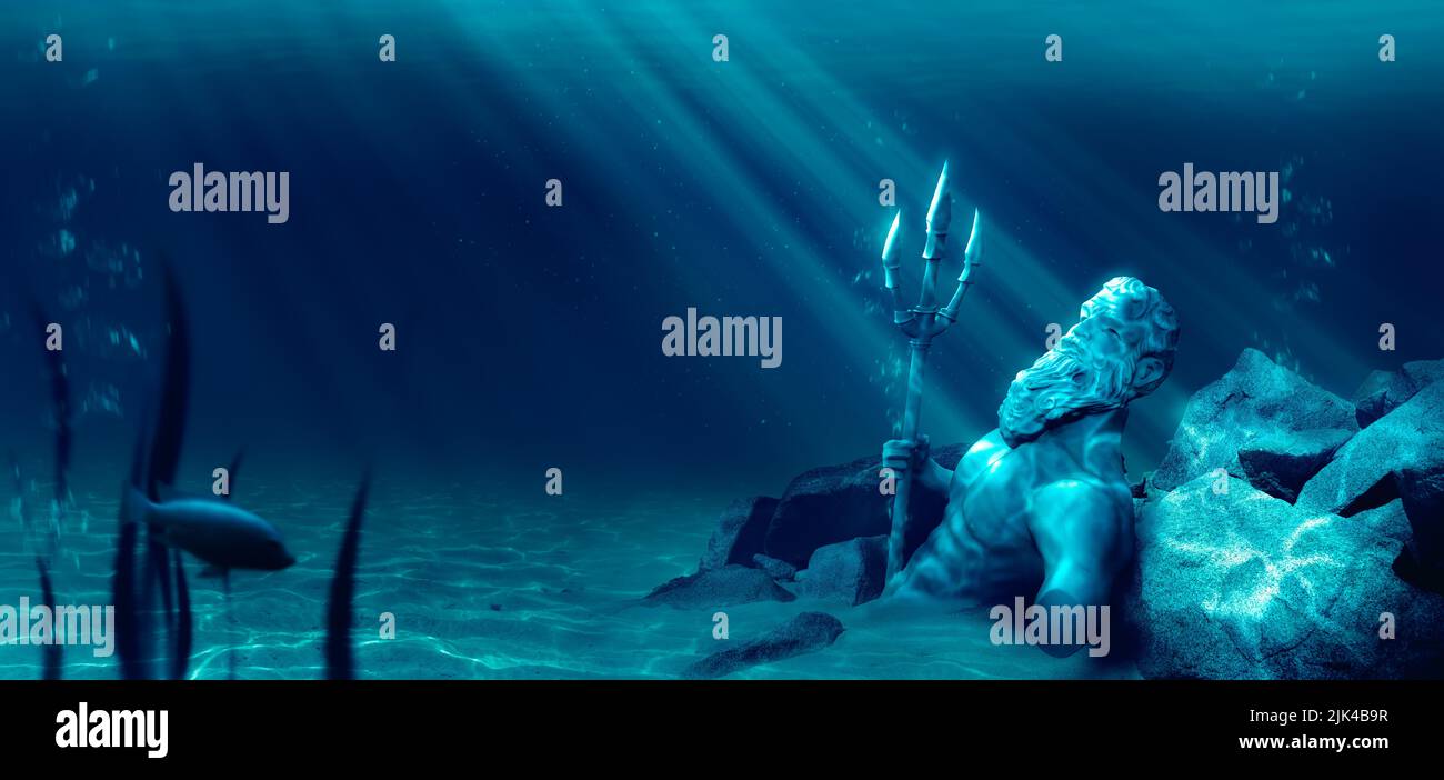 3D illustration based on the legend of the lost city of Atlantis ...