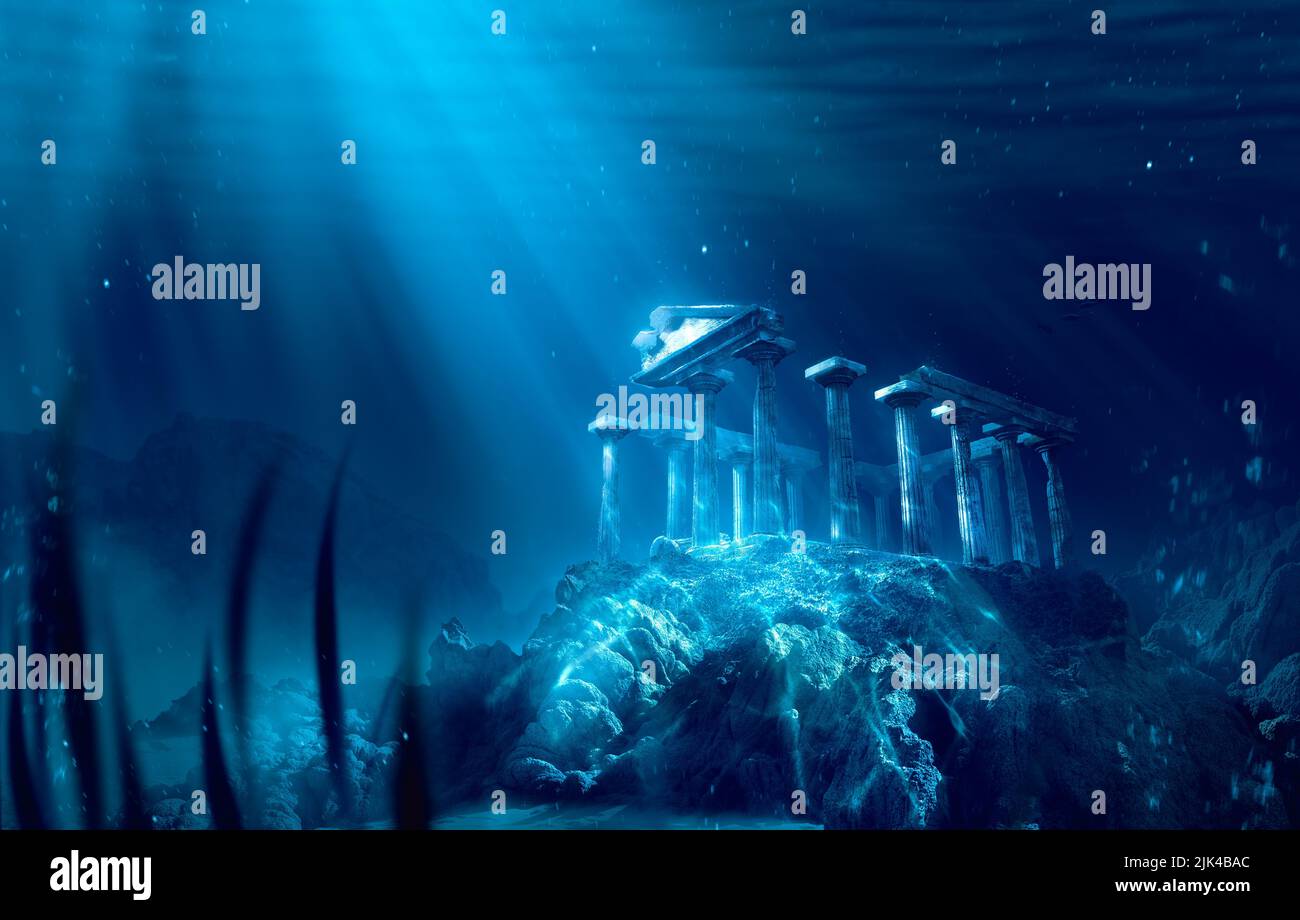 3D illustration based on the legend of the lost city of Atlantis ...