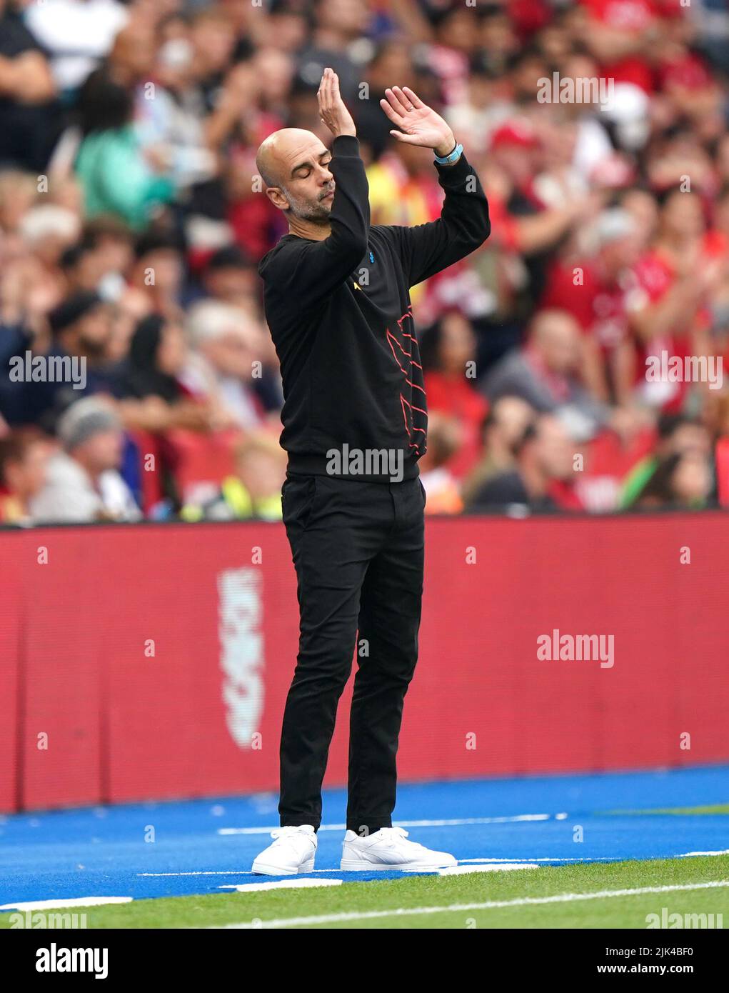 Manchester City manager Pep Guardiola reacts on the touchline during ...