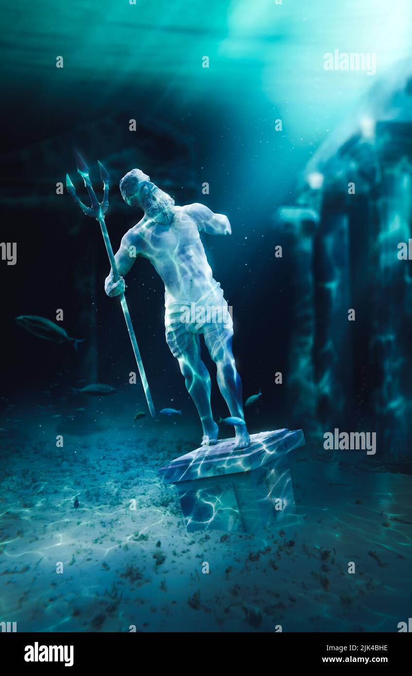 3D illustration based on the legend of the lost city of Atlantis ...