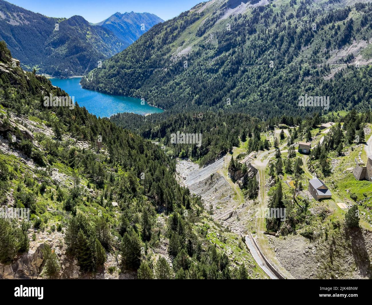 view over Lac d'Oredon from the Lac de Cap-de-Long reservoir dam high ...