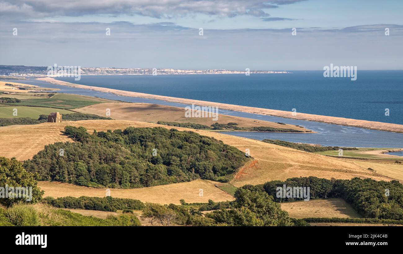 View over Chesil beach from Abbotsbury Stock Photo - Alamy
