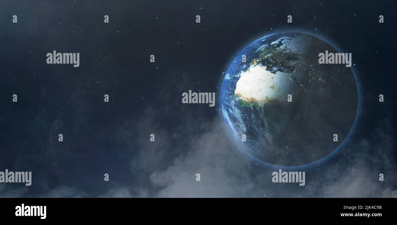 Sunrise over the planet Earth concept with a bright sun and flare and ...