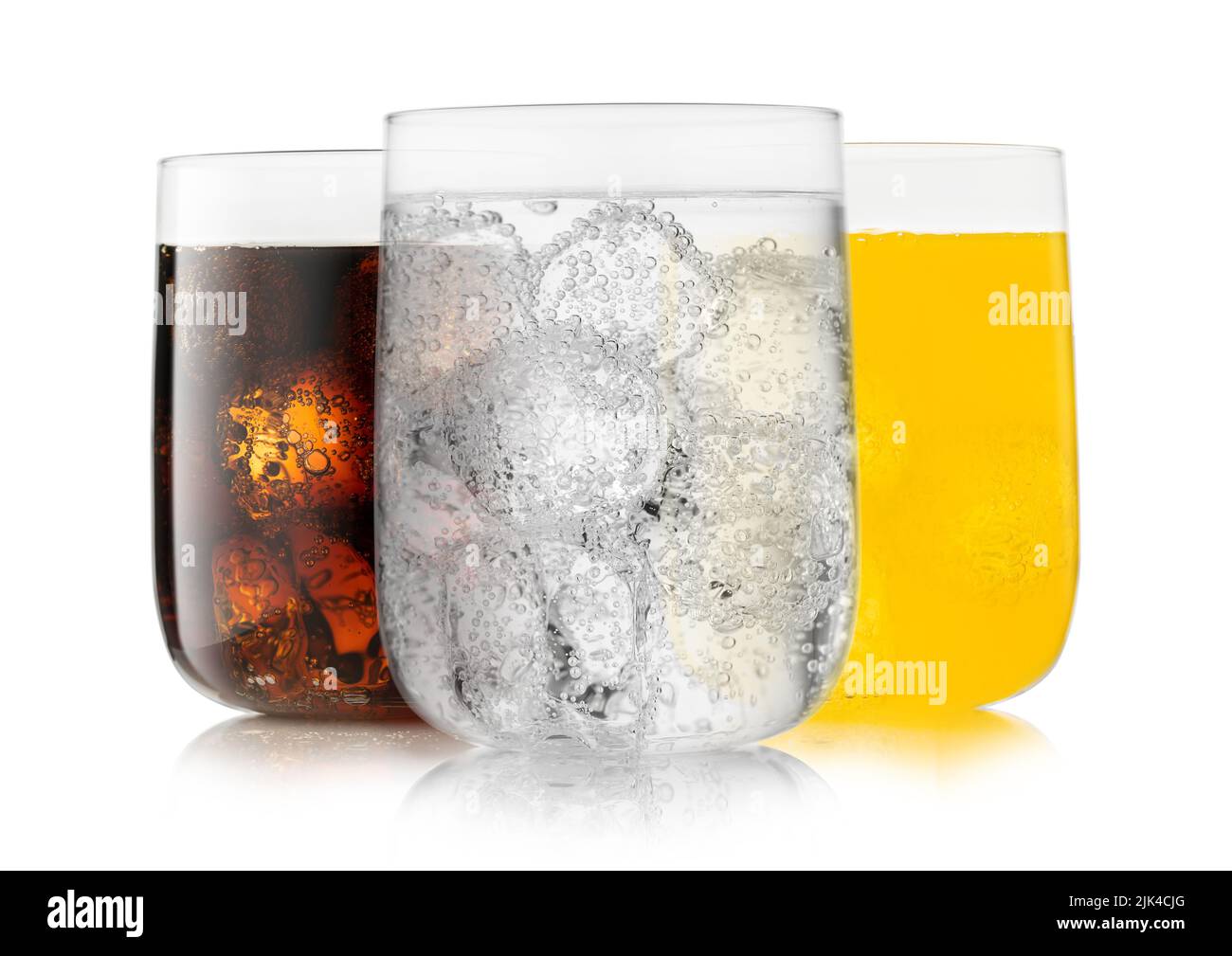 Lemonade drink with cola and orange soda with ice cubes in large glasses Stock Photo - Alamy