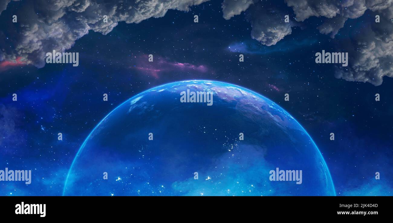 Sunrise over the planet Earth concept with a bright sun and flare and ...