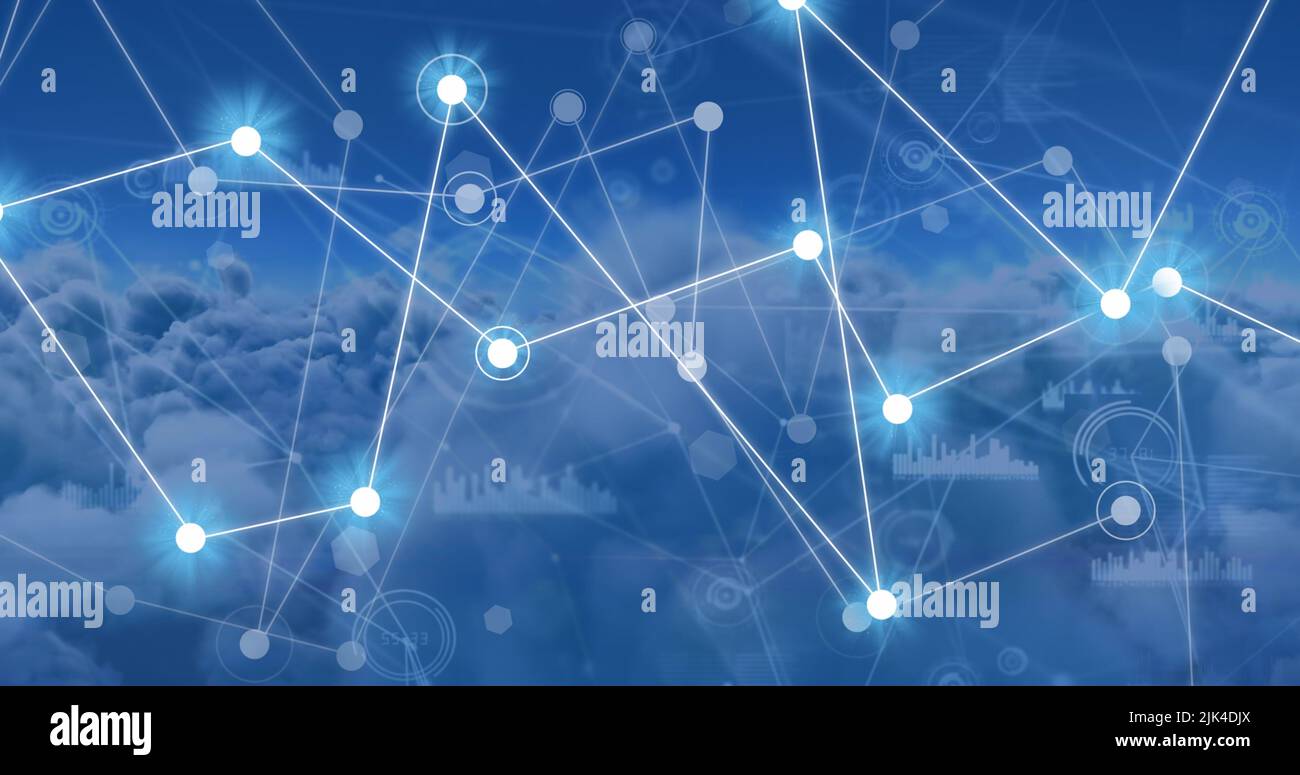 Image of network of connections over clouds Stock Photo - Alamy