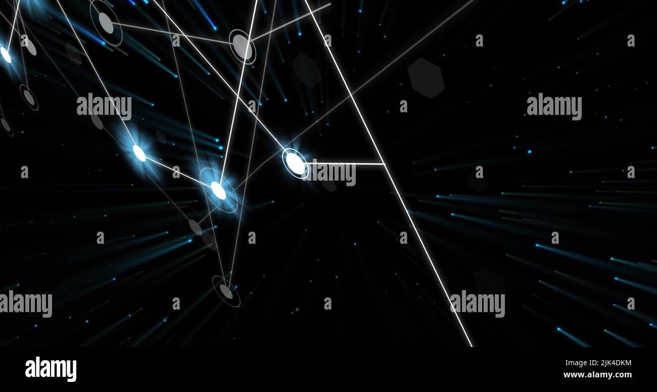 Image of network of connections on black background Stock Photo - Alamy