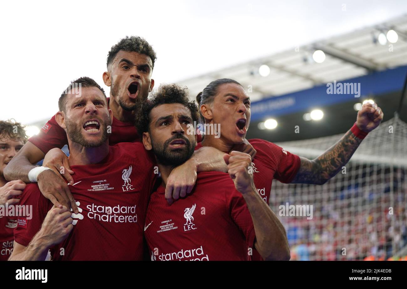 Liverpool's Mohamed Salah celebrates scoring their side's second goal ...