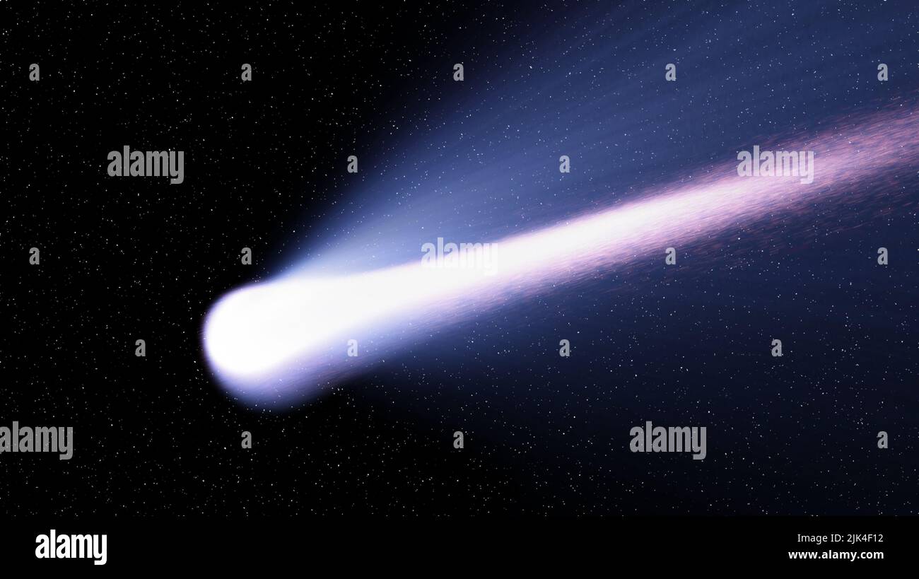 Bright comet with long tail rushing through outer space. Astronomical ...