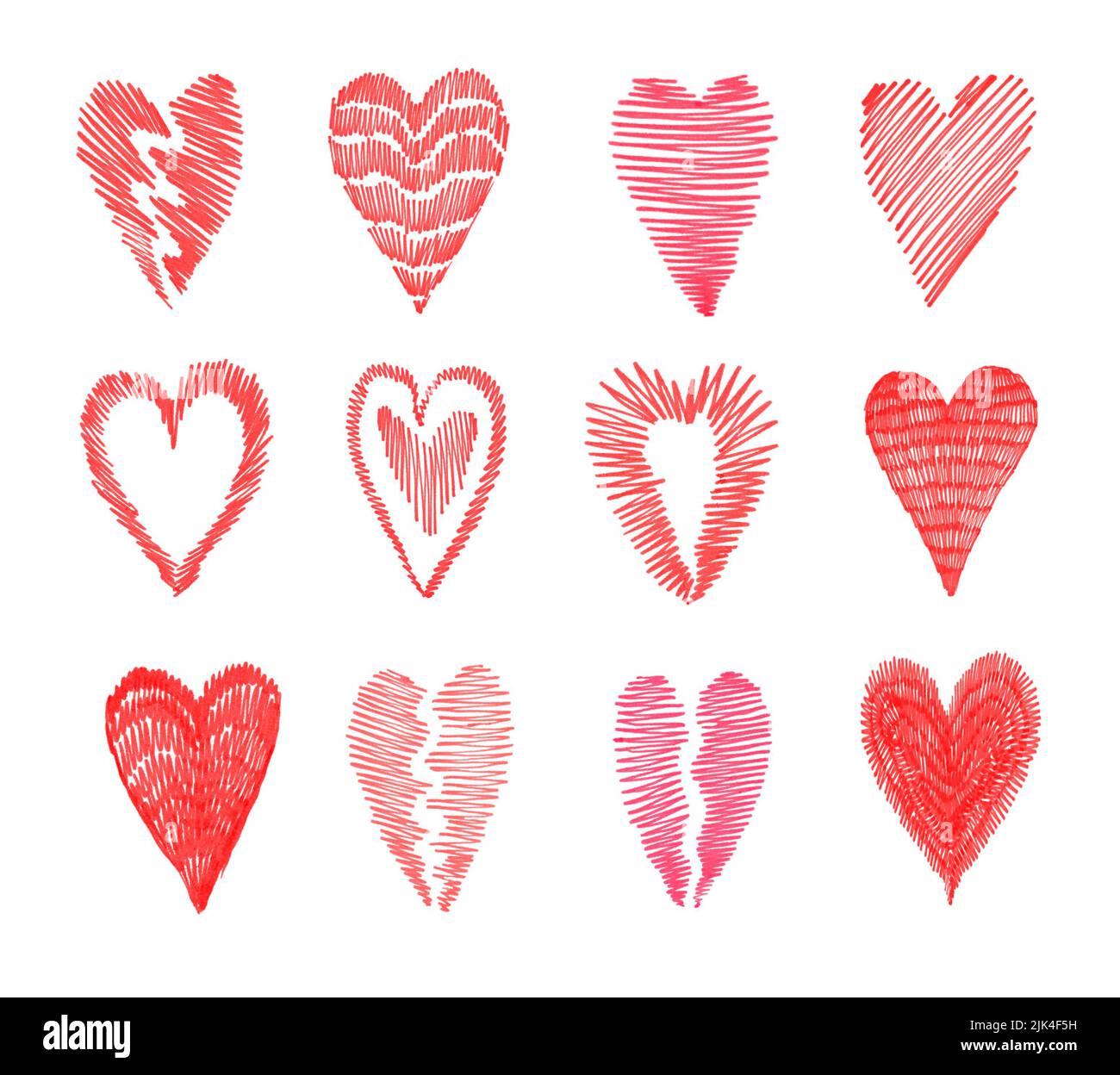 Hand drawn red abstract illustration hearts elements. Assorted ...