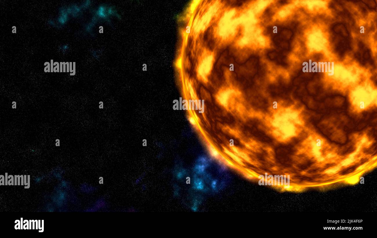 Hot sun surface with solar flares in starry outer space. Scientific ...