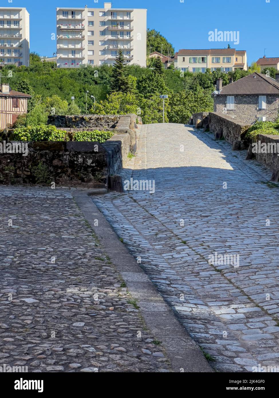 cobbled footpath bridge over the Etienne river in central Limoges ...