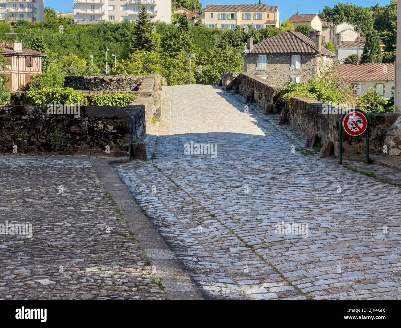 cobbled footpath bridge over the Etienne river in central Limoges ...