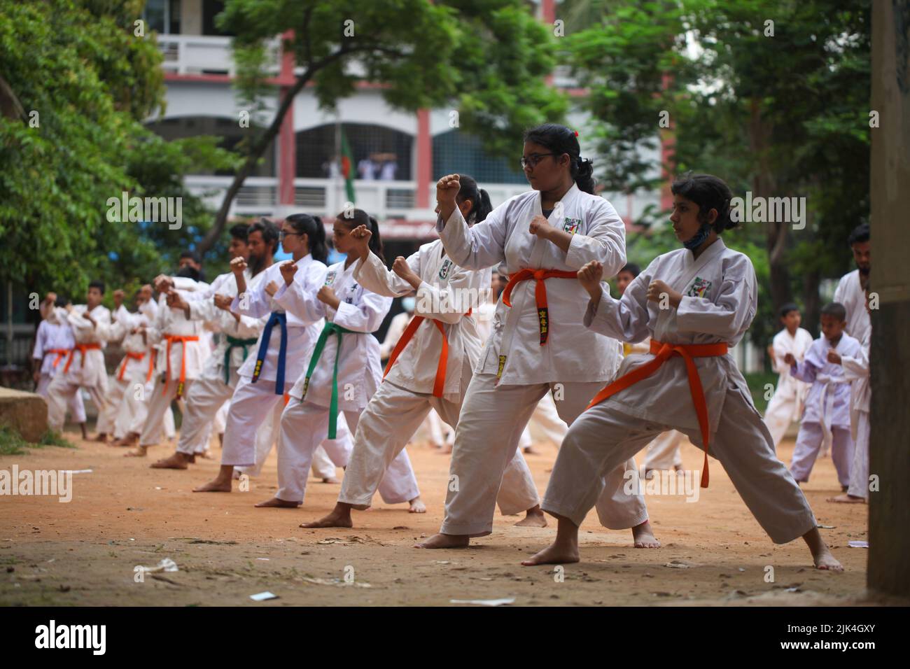 Dhaka, Dhaka, Bangladesh. 30th July, 2022. Girls to protect themselves attends a Karate training ...