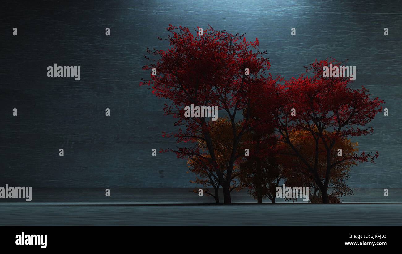 Japanese garden. Cute trees. 3D rendering Stock Photo - Alamy