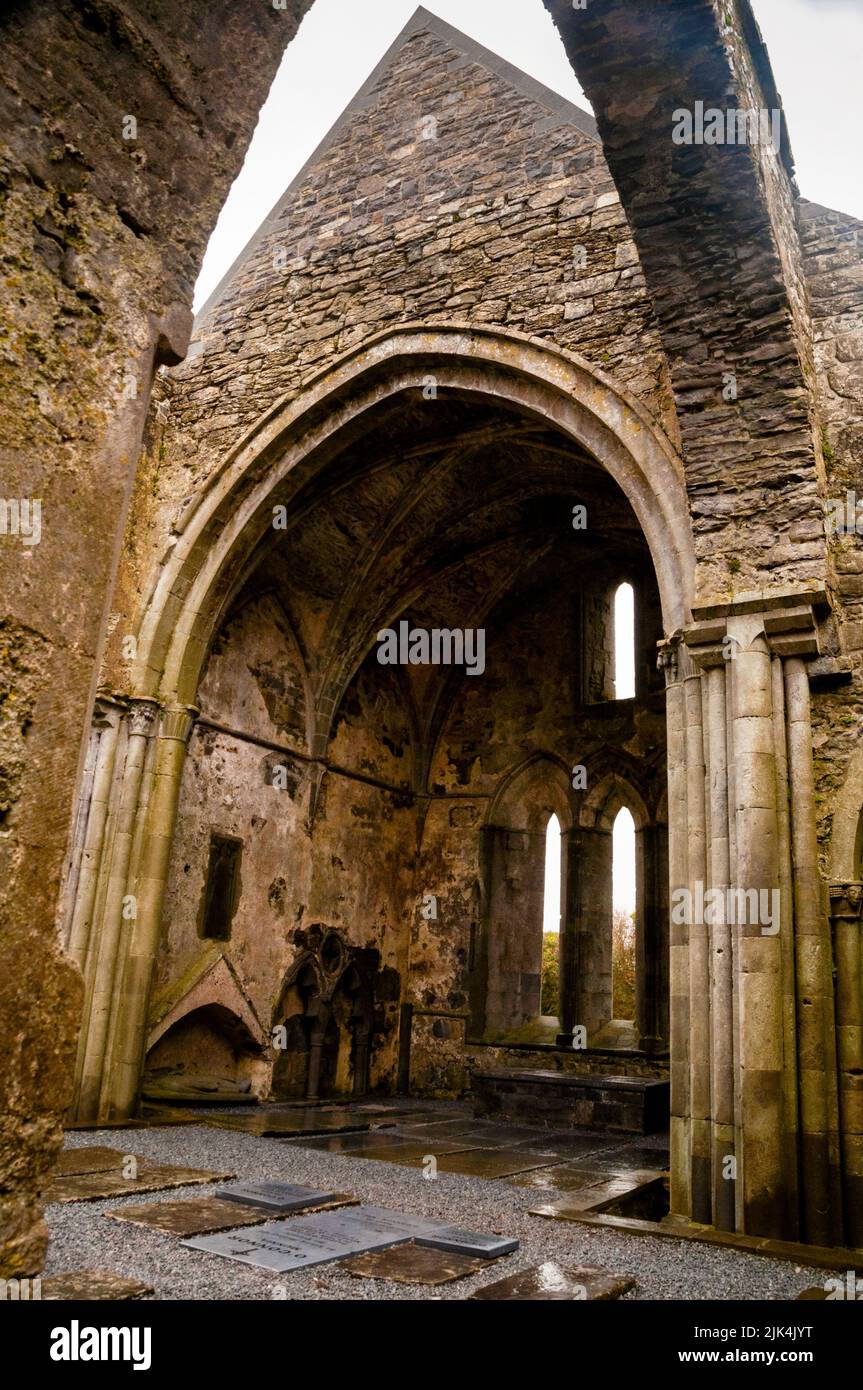 Irish Gothic Corcomroe Abbey ruins in The Burren, Ireland Stock Photo ...