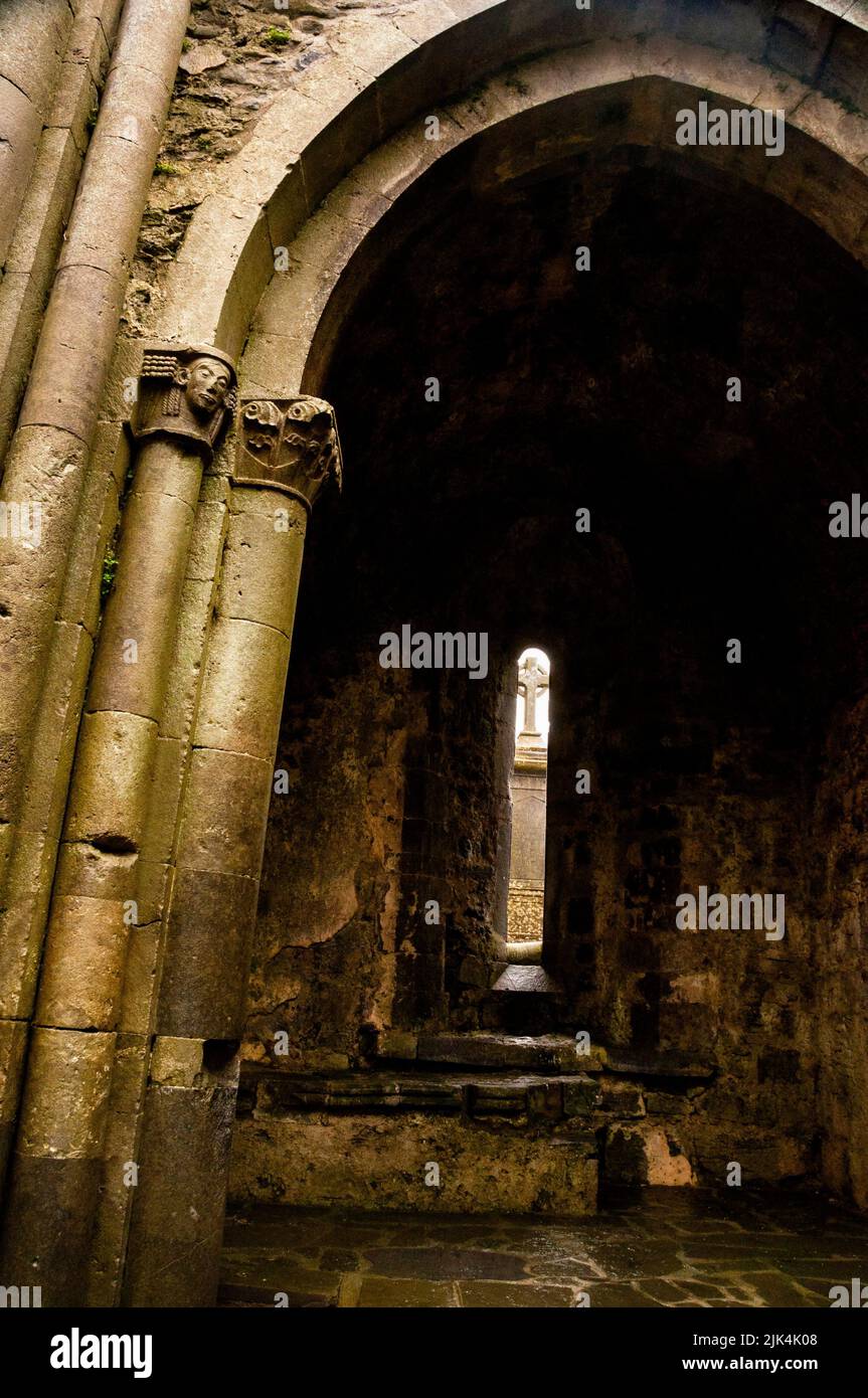 Intricately carved pillar capitals at Irish Gothic Corcomroe Abbey ...