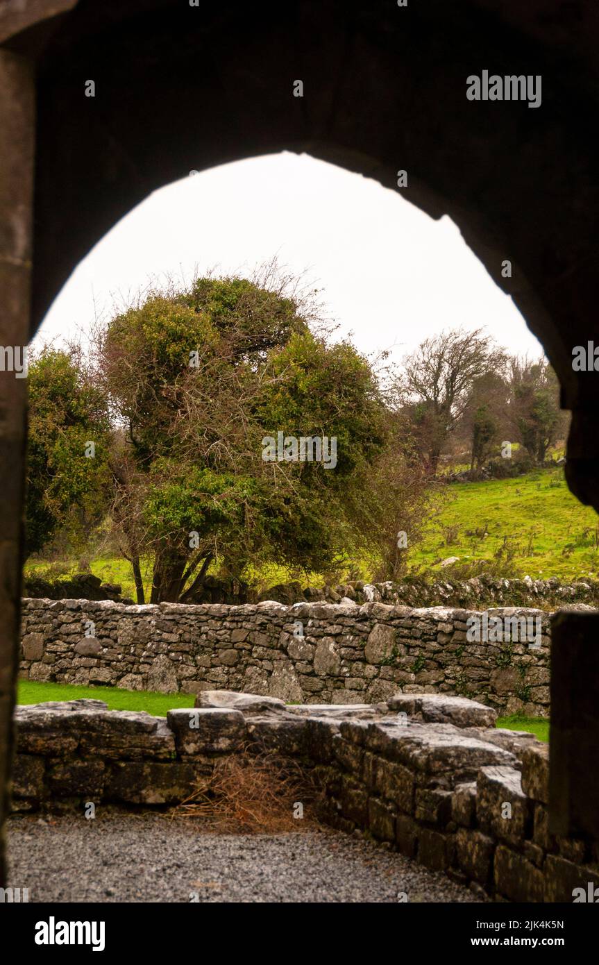 Irish Gothic Corcomroe Abbey ruins in The Burren, Ireland Stock Photo ...