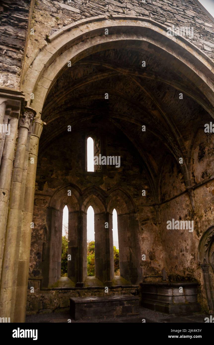 Irish Gothic Corcomroe Abbey ruins in The Burren, Ireland Stock Photo ...