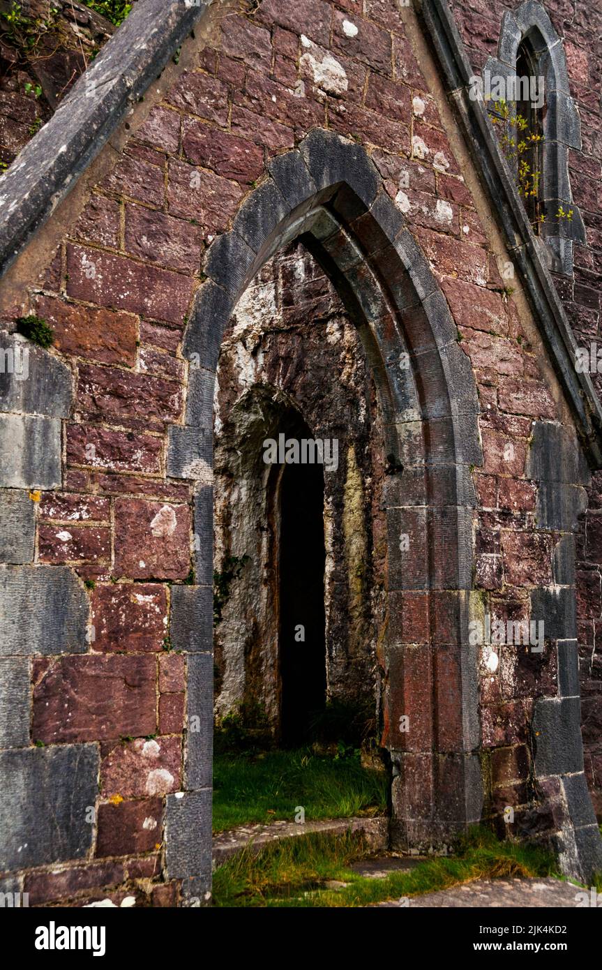 Gothic arched gate at Christ Church ruins in Toormakeady, Ireland Stock ...