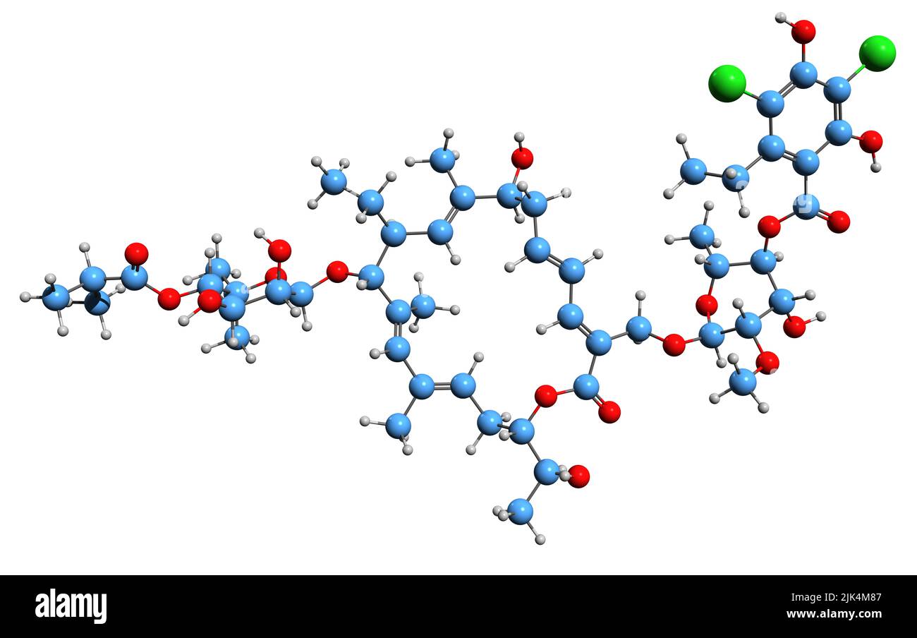 3D image of Fidaxomicin skeletal formula - molecular chemical structure ...