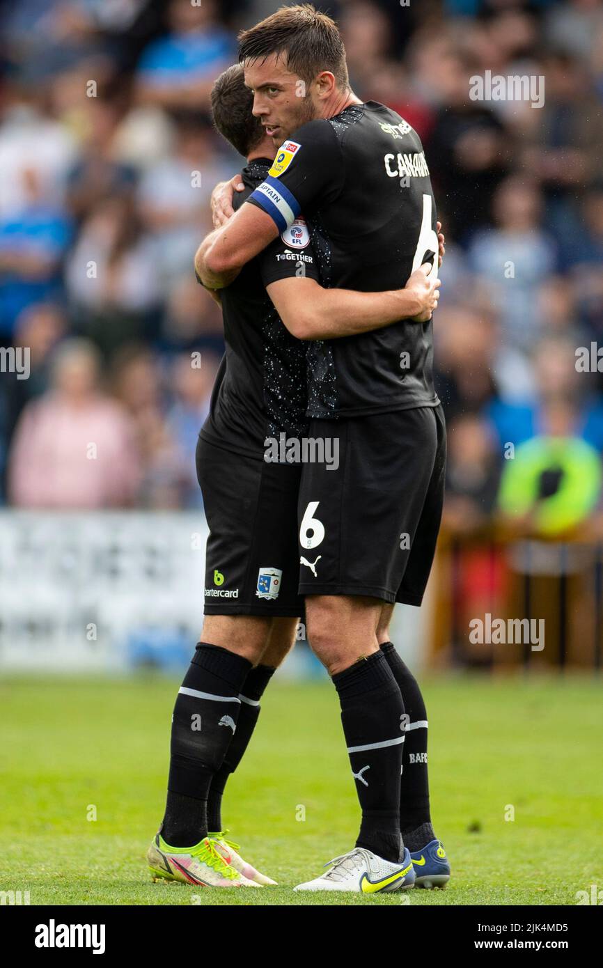 Stockport, UK. 30th July, 2022. Niall Cannavan (6) of Barrow AFC ...