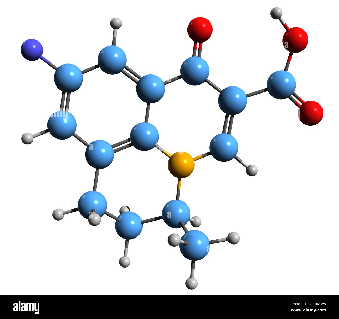 3D image of Flumequine skeletal formula - molecular chemical structure ...