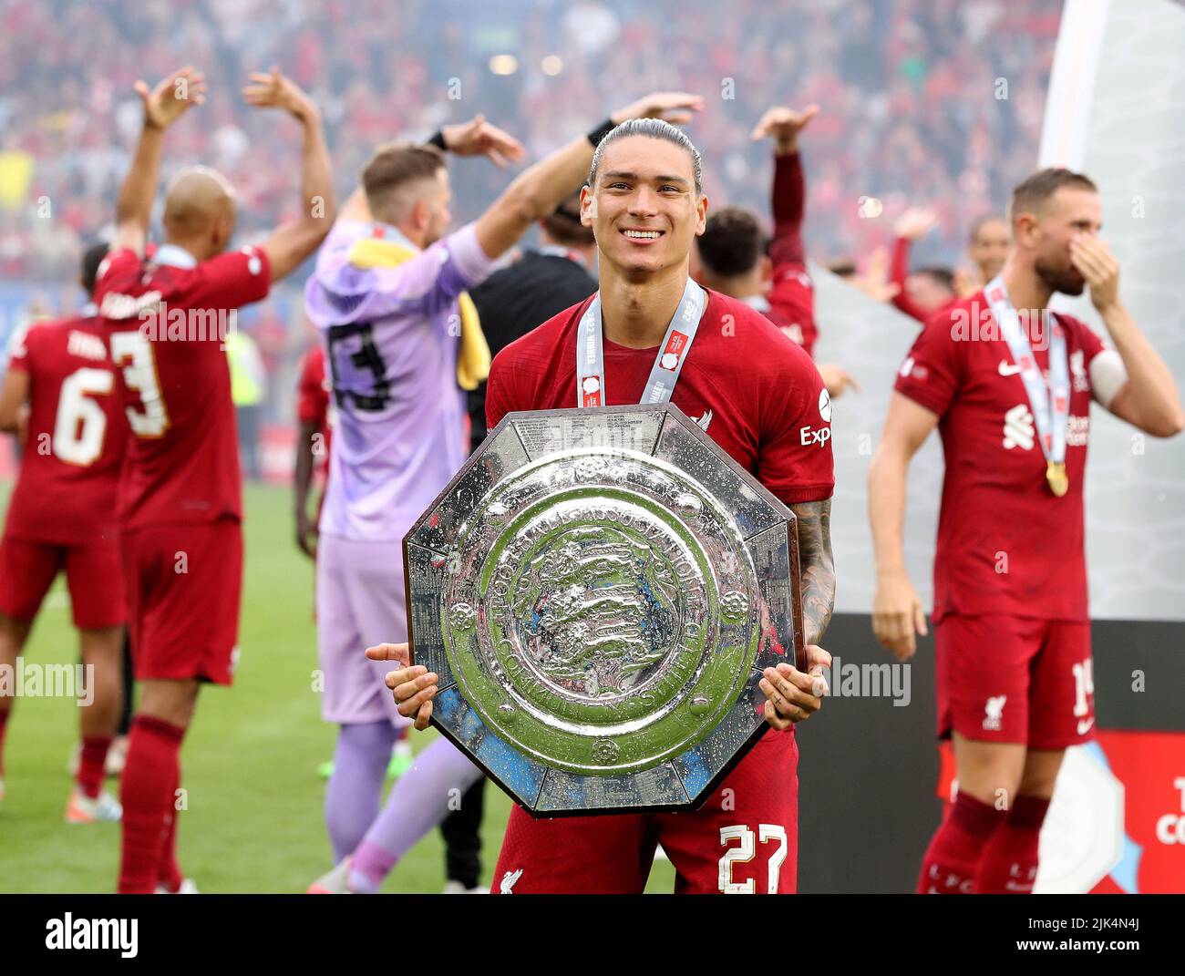 Leicester, England, 30th July 2022. Darwin Nunez of Liverpool with the ...
