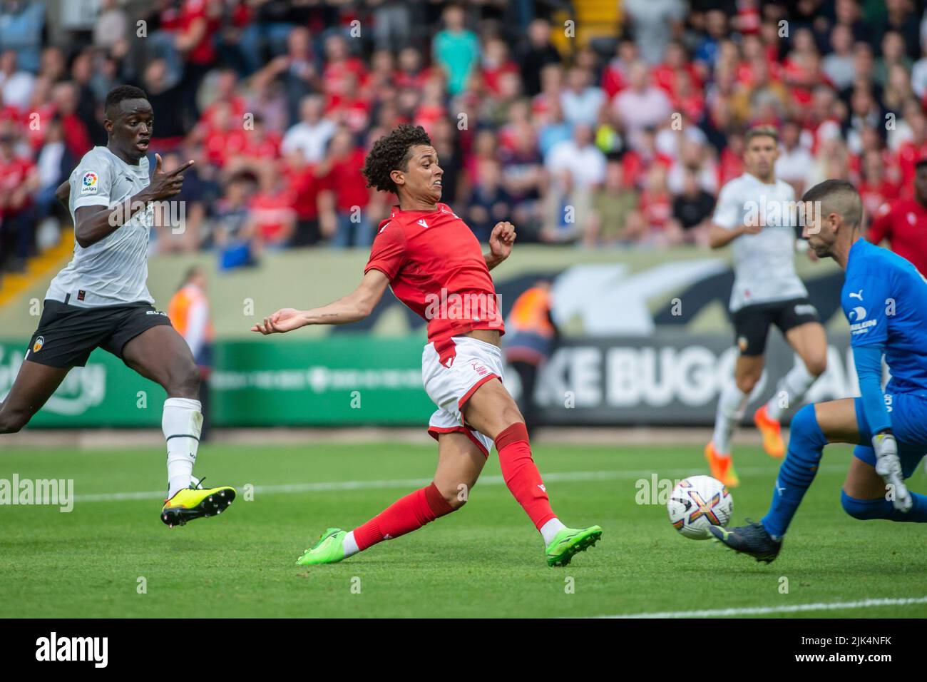 Brennan Johnson #20 of Nottingham Forest scores the equaliser for ...