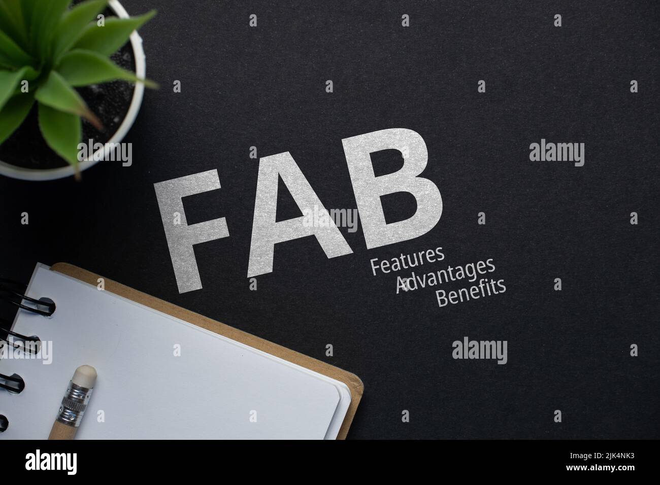 Concept business marketing acronym FAB or Features, Advantages ...