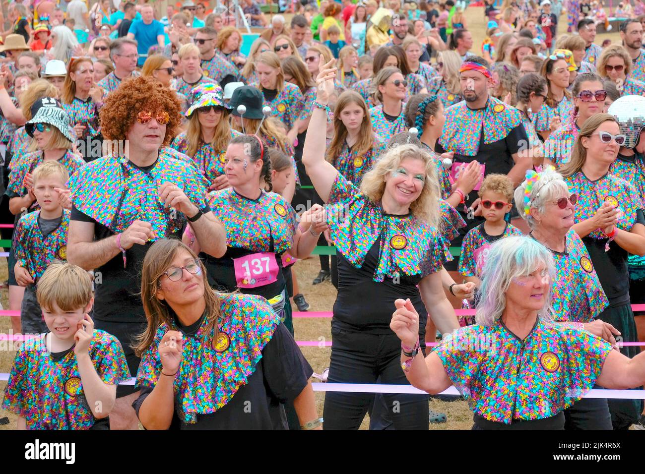 Crowd of people dance with dance troupe Diverse City as festival goers ...