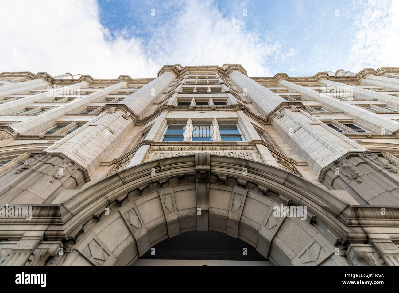 looking up at the Tower building on the George's Dock Gates with ...